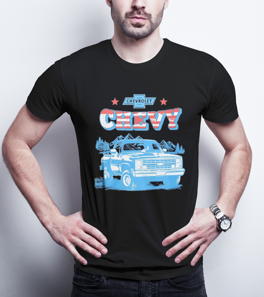 Chevy Chevrolet Truck Vintage Stars And Stripes Retro Mountain Scene T-Shirt