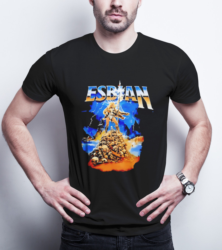 Lesbian Fantasy Lightning Warrior Epic Skull Mountain T-Shirt