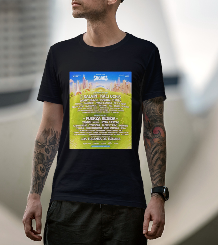 Suenos Chicago 2026 Festival Latino Full Lineup J Balvin Kali Uchis Fuerza Regida Grant Park May 23 24 T-Shirt