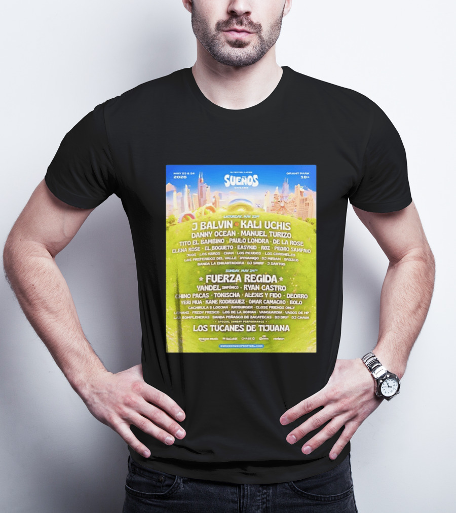 Suenos Chicago 2026 Festival Latino Full Lineup J Balvin Kali Uchis Fuerza Regida Grant Park May 23 24 T-Shirt