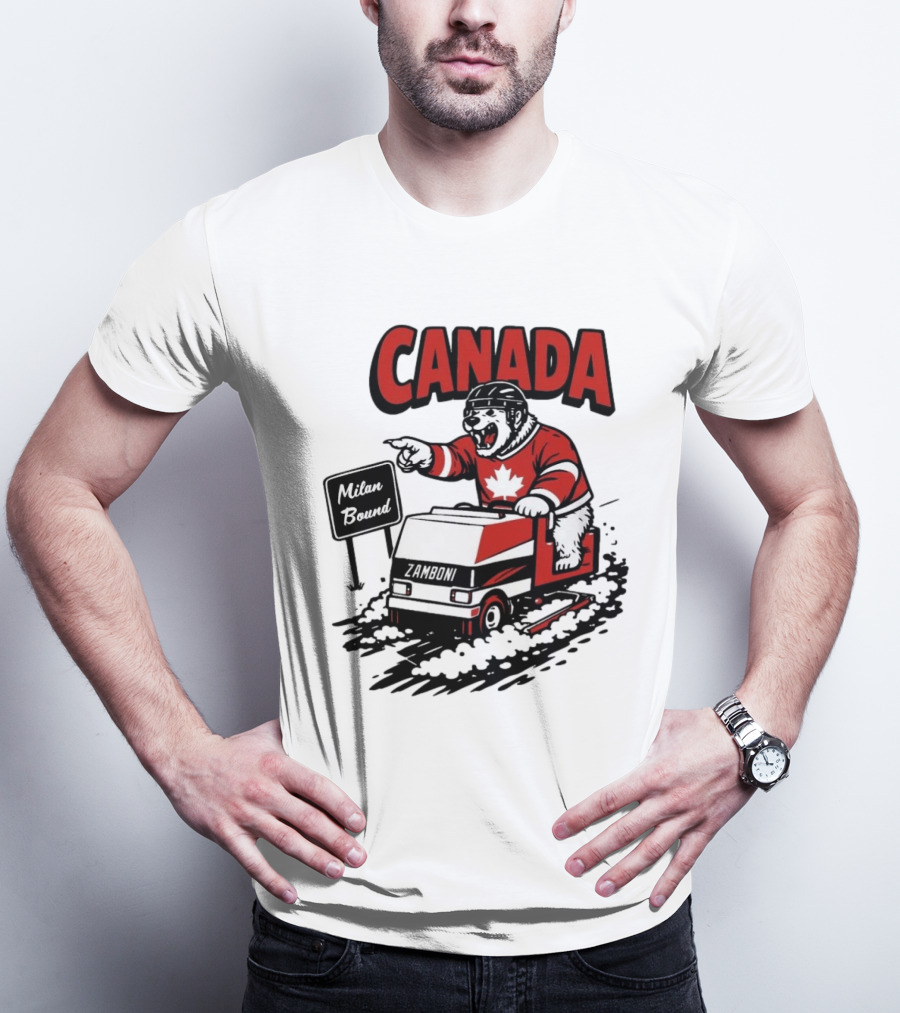 Canada Hockey Polar Bear Zamboni Milan Bound Winter Sports T-Shirt
