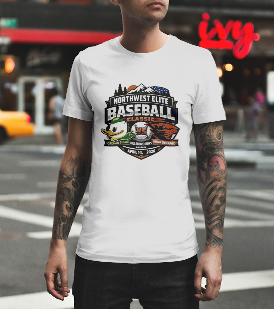 Northwest Elite Baseball Classic Oregon Ducks Vs Oregon State Beavers Hillsboro Hops Ballpark April 14 2026 T-Shirt