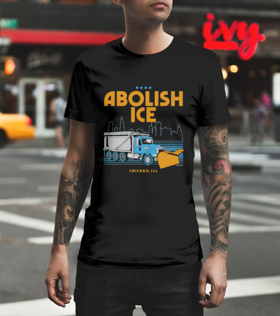 Abolish Ice Chicago ILL Snowplow Benefit Truck Skyline T-Shirt