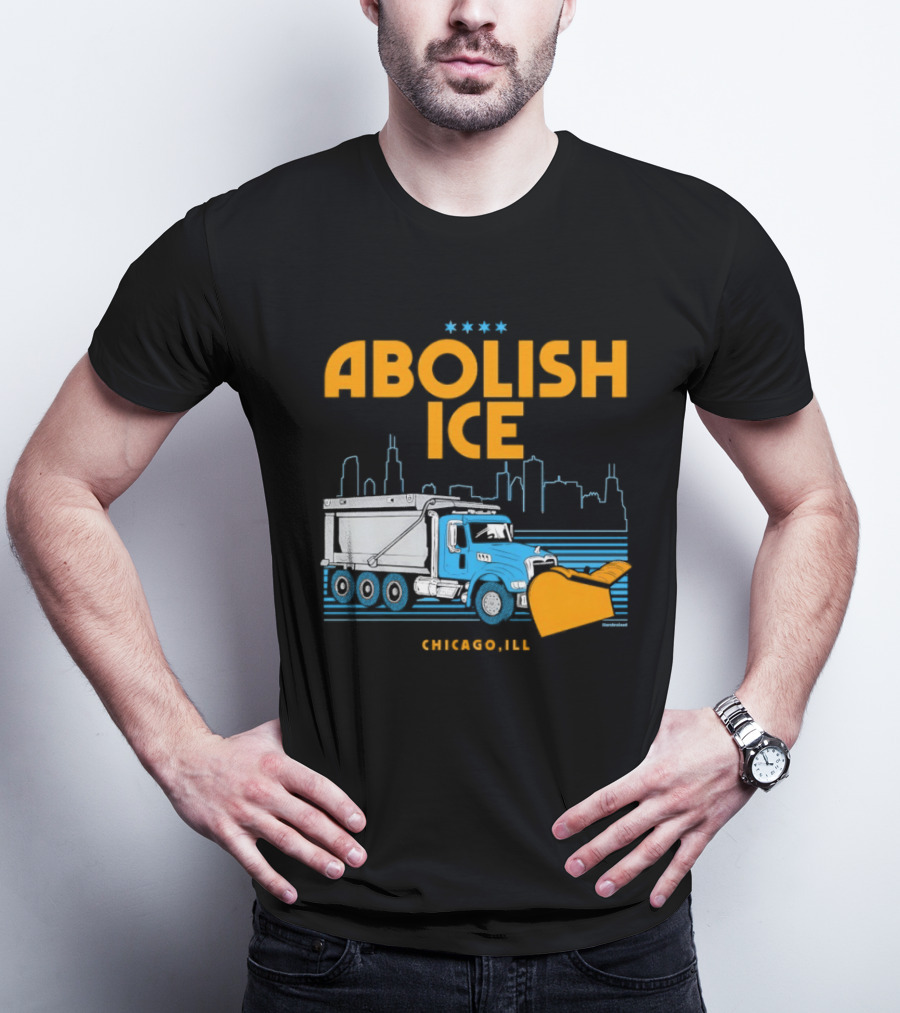 Abolish Ice Chicago ILL Snowplow Benefit Truck Skyline T-Shirt
