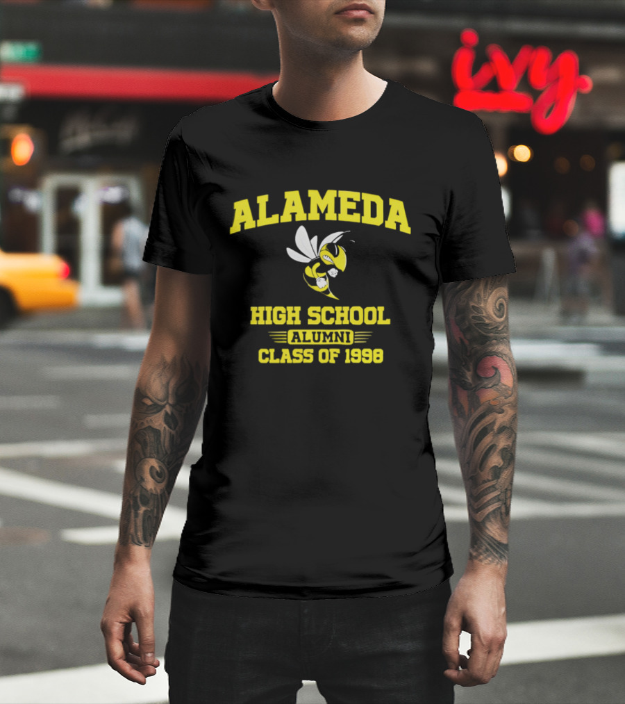 Alameda High School Alumni Class Of 1998 Hornet Yellow And White T-Shirt