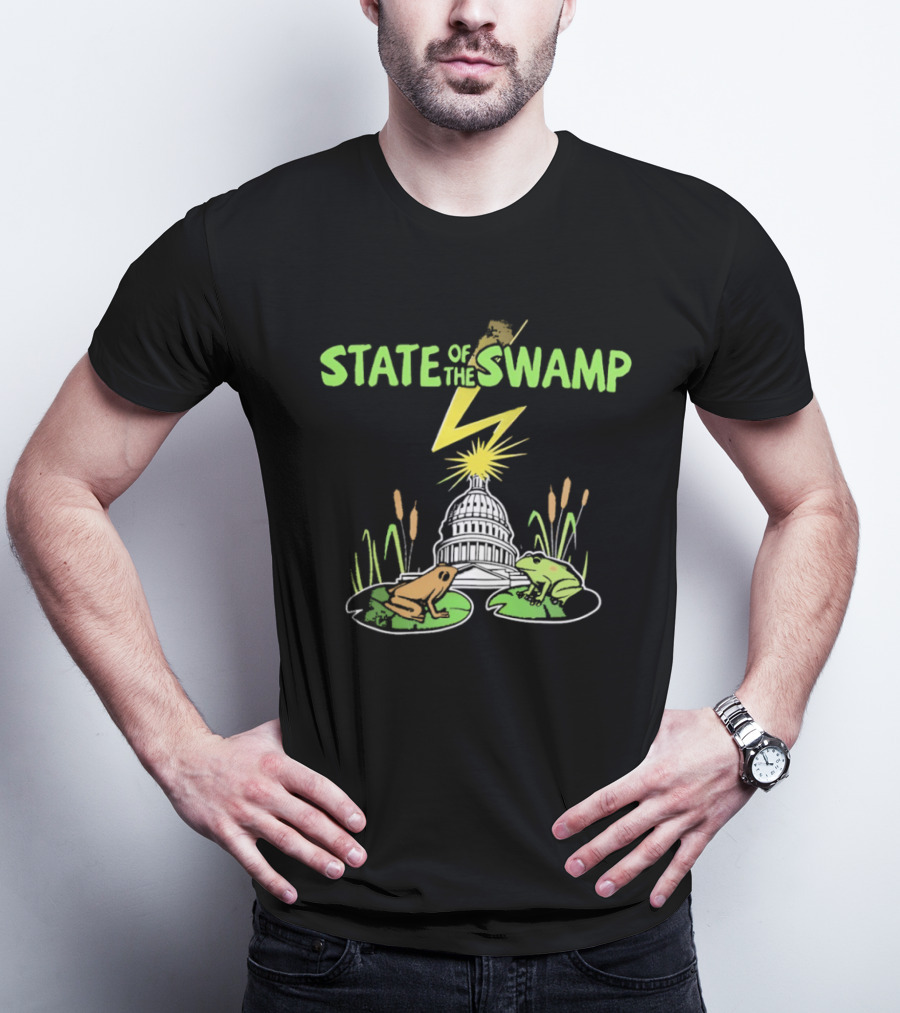 STATE OF THE SWAMP Capitol Frogs And Lightning Bolt Scene T-Shirt