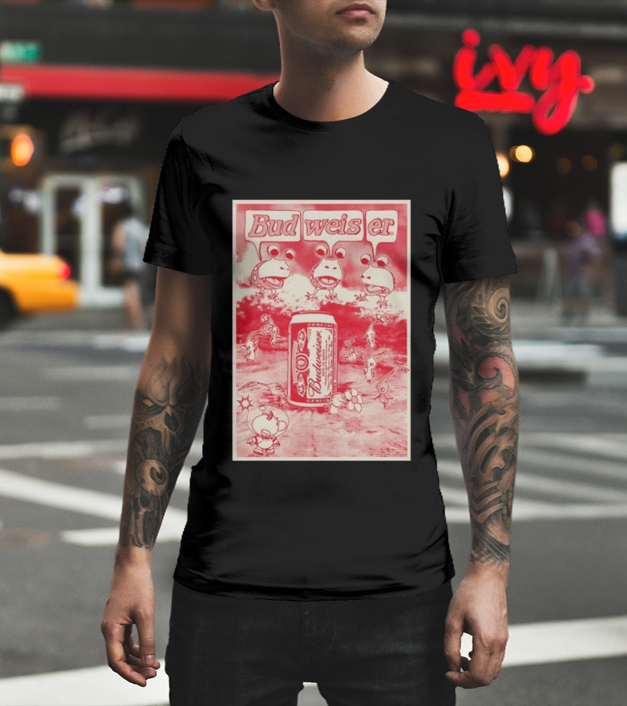 Budweiser Bud Weis Er Anheuser Busch Beer Can Frog Characters T-Shirt