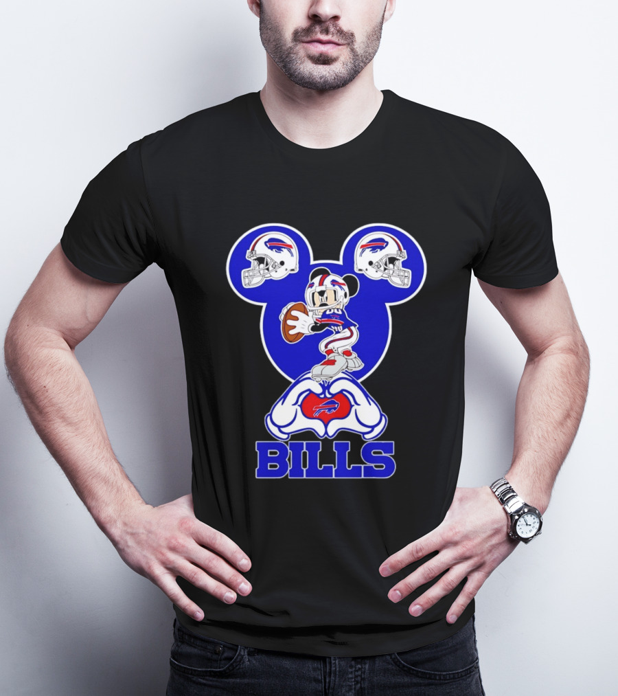 Buffalo Bills Mickey Mouse Football Heart Hands T-Shirt