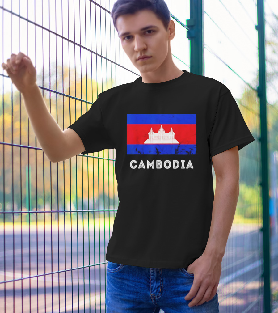 Cambodia Flag With Angkor Wat T-Shirt