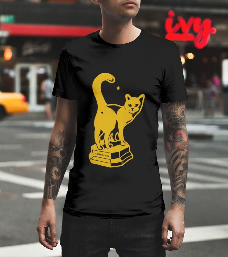Catastrophe Cat Trophy Black Yellow Star Award T-Shirt