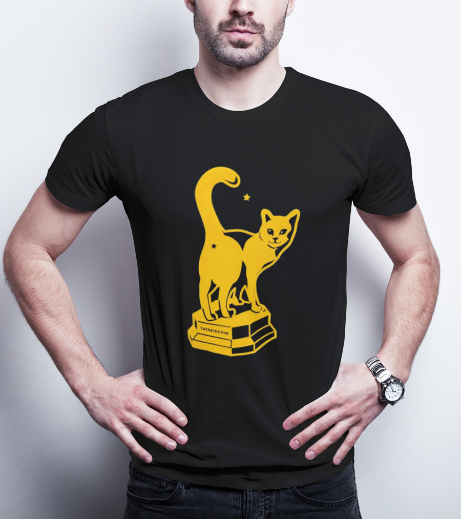 Catastrophe Cat Trophy Black Yellow Star Award T-Shirt