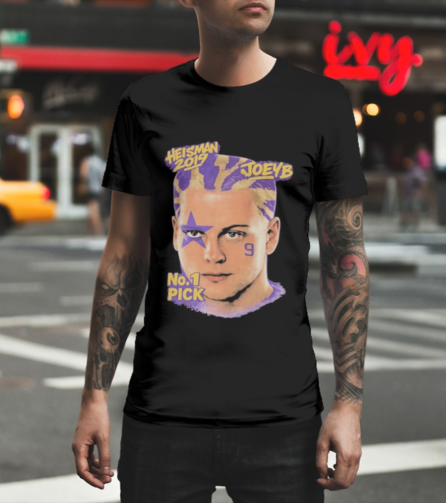 Heisman 2019 Joeyb No 1 Pick Star Face Paint Purple Hair Stripes T-Shirt