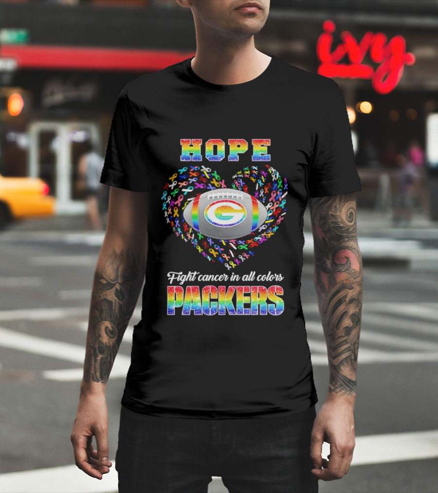 Hope Fight Cancer In All Colors Green Bay Packers Rainbow Football T-Shirt