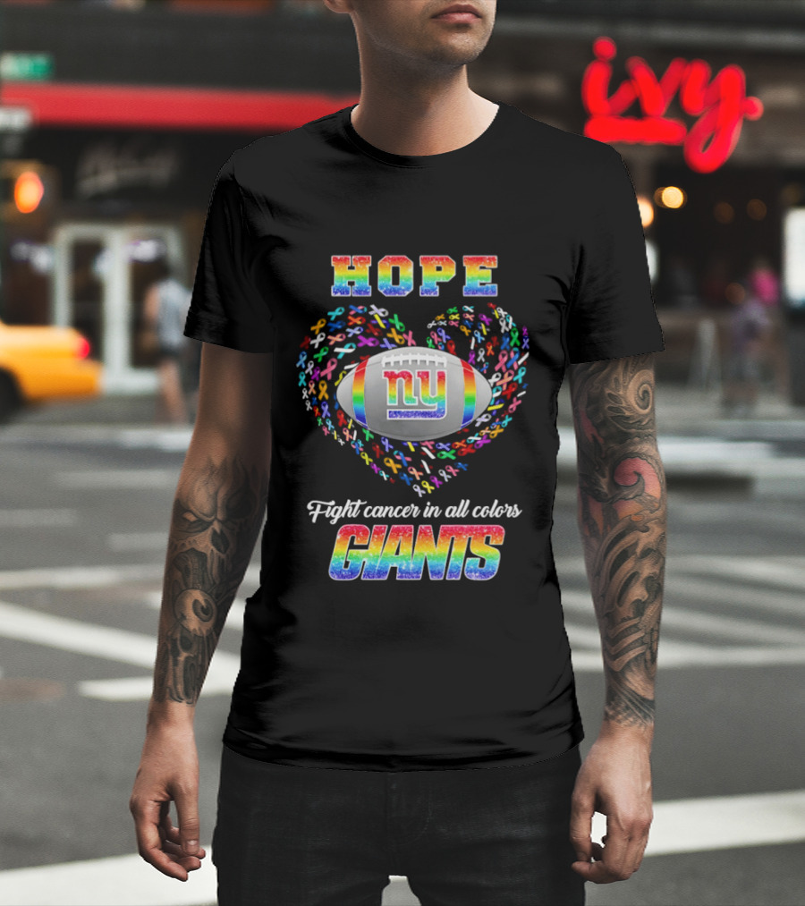 Hope Fight Cancer In All Colors New York Giants Rainbow T-Shirt