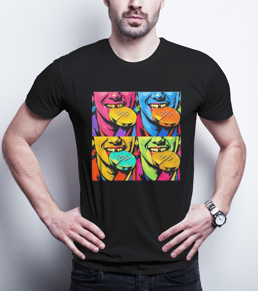 Jack Hughes Golden Goal Pop Art Olympic Medal T-Shirt