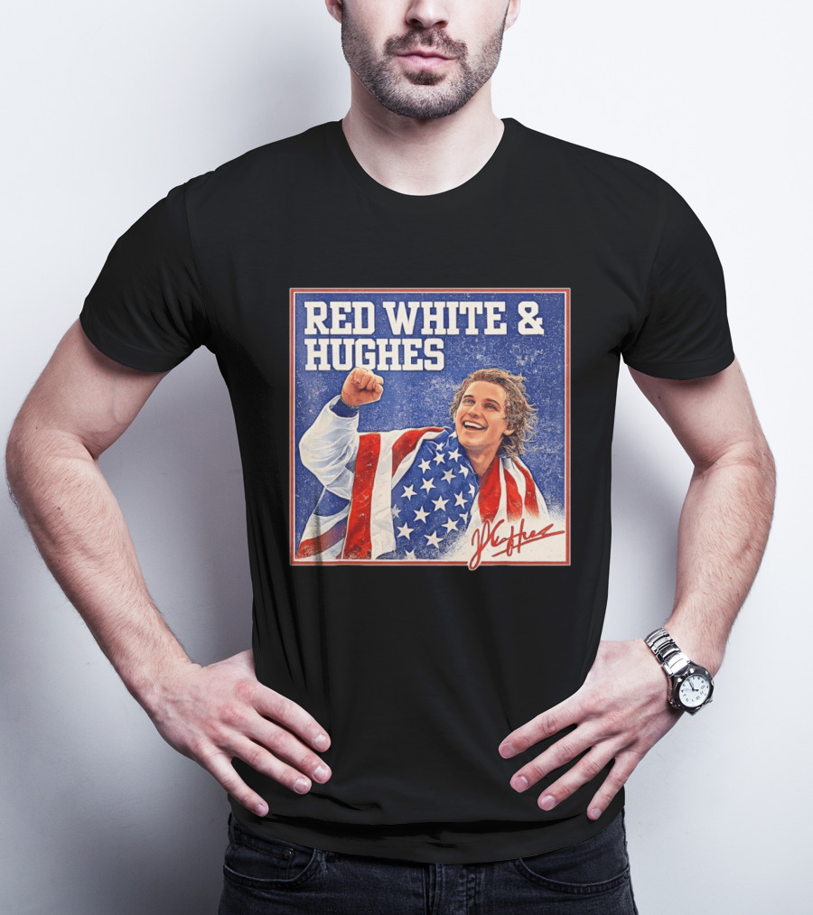 Red White & Hughes USA Jack Hughes Signature Fist Pump Celebration T-Shirt