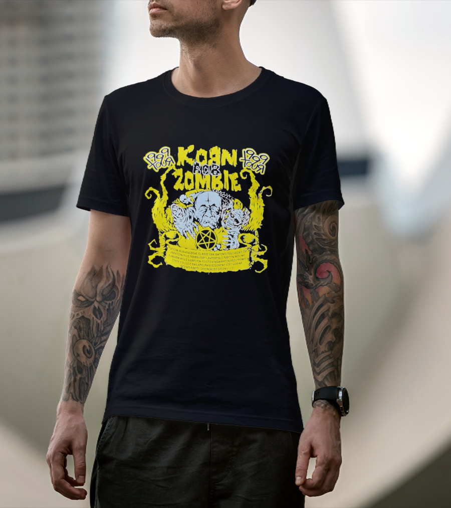 Korn Rob Zombie Tour 1999 Skull And Star Pentagram T-Shirt