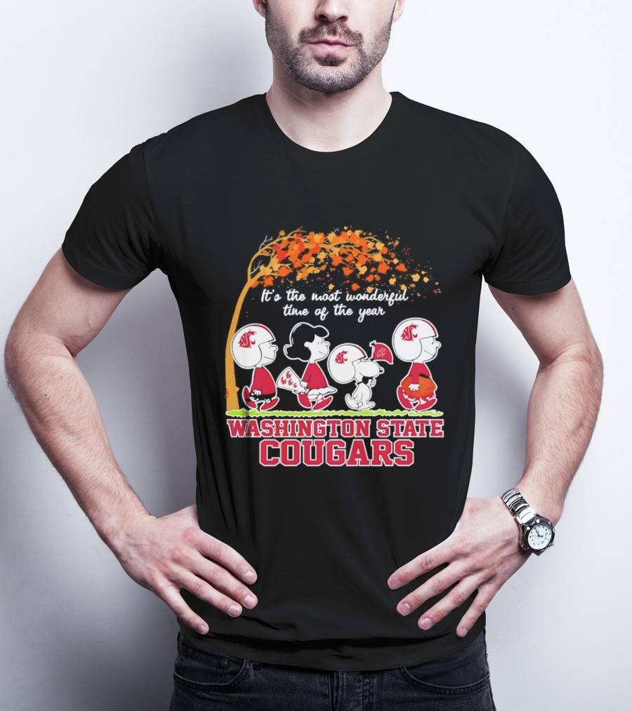 Peanuts It's The Most Wonderful Time Washington State Cougars Charlie Brown Snoopy Woodstock T-Shirt