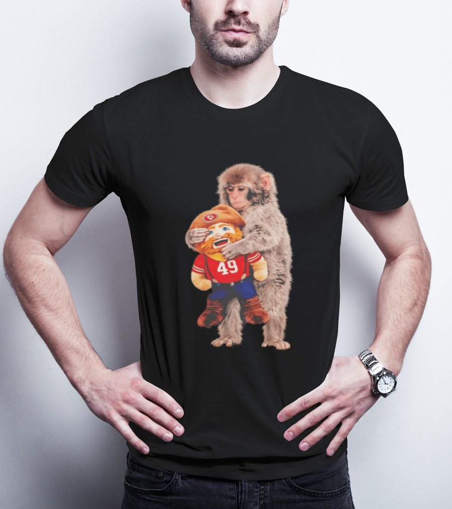 Punch Monkey Cuddling San Francisco 49ers Mascot Plush T-Shirt