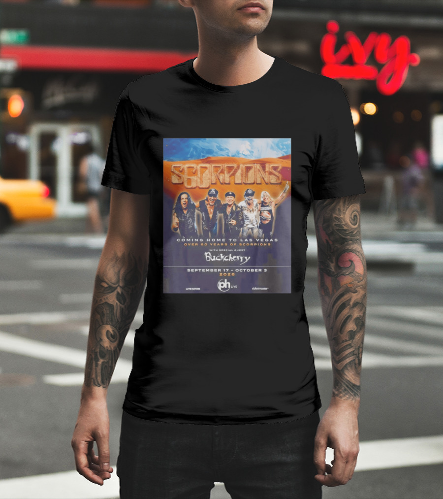 Scorpions Coming Home To Las Vegas Over 60 Years Special Guest Buckcherry September 17 October 3 2026 T-Shirt
