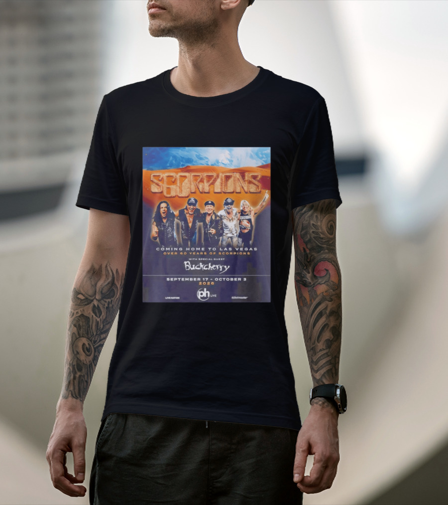 Scorpions Coming Home To Las Vegas Over 60 Years Special Guest Buckcherry September 17 October 3 2026 T-Shirt