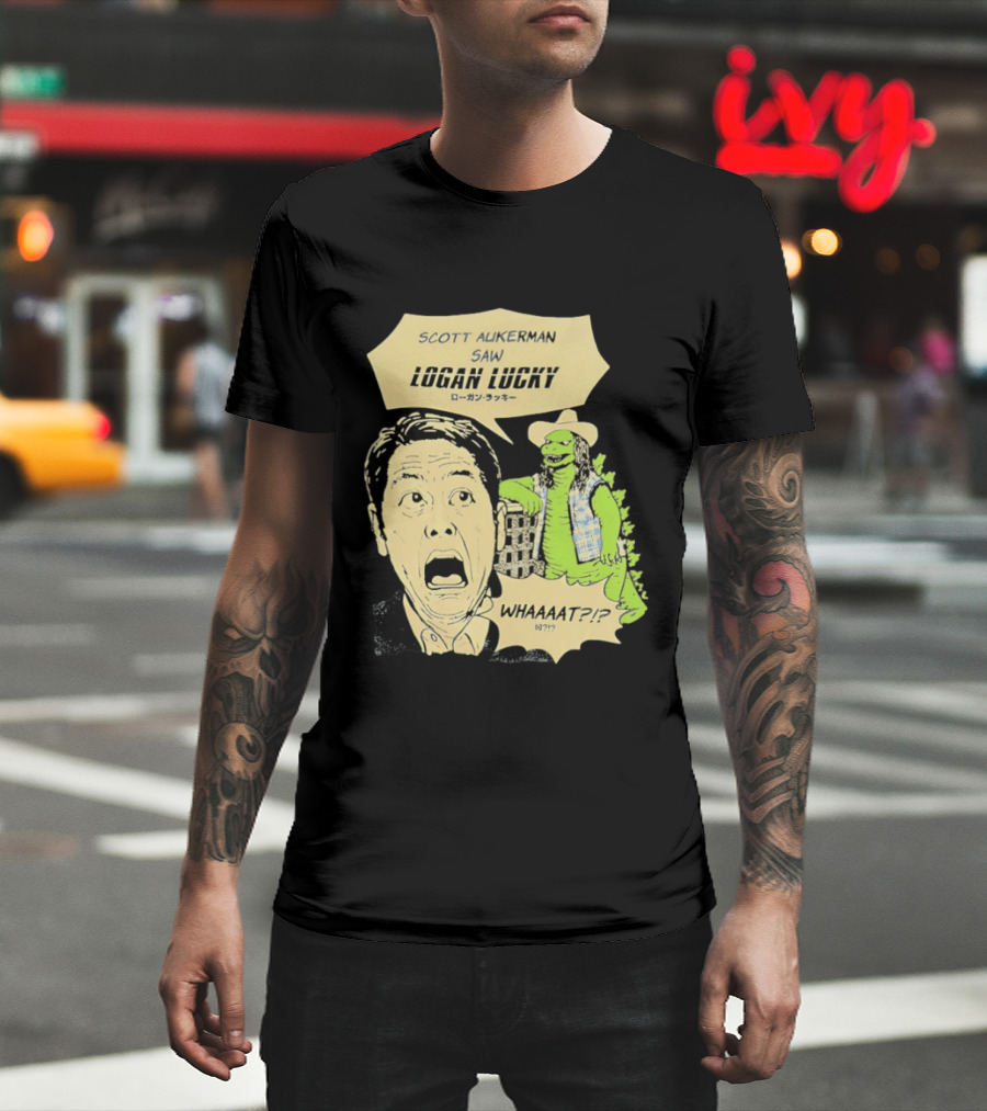 Scott Aukerman Saw Logan Lucky Japanese Text Surprised Face Monster WHAAAT?!? T-Shirt