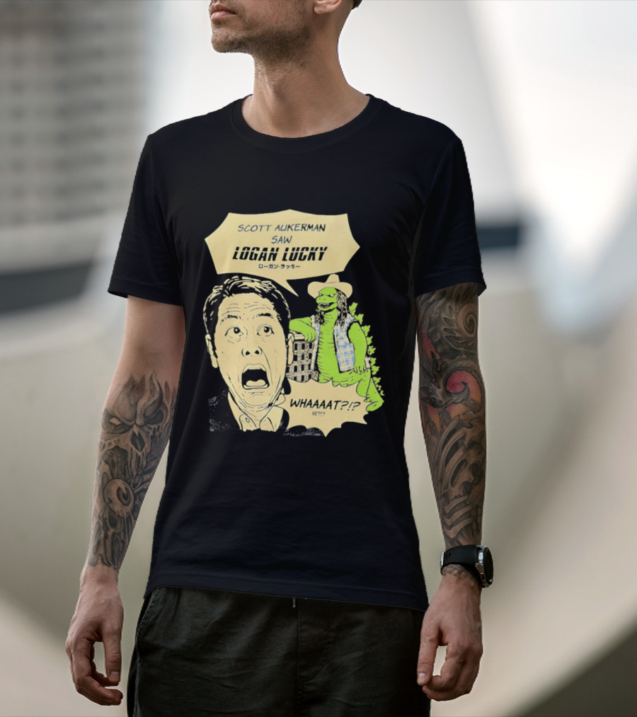 Scott Aukerman Saw Logan Lucky Japanese Text Surprised Face Monster WHAAAT?!? T-Shirt