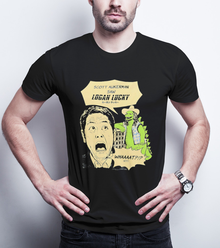 Scott Aukerman Saw Logan Lucky Japanese Text Surprised Face Monster WHAAAT?!? T-Shirt