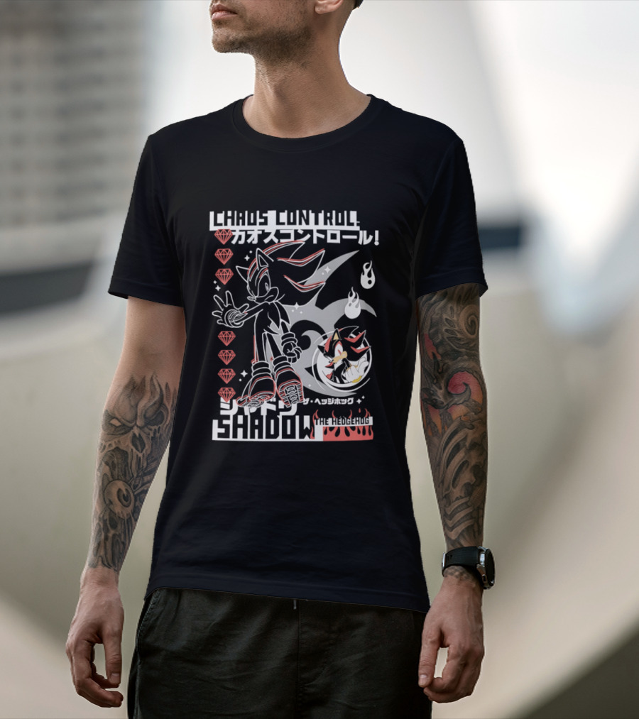 Chaos Control Shadow Soni The Hedgehog Japanese Text Emeralds T-Shirt