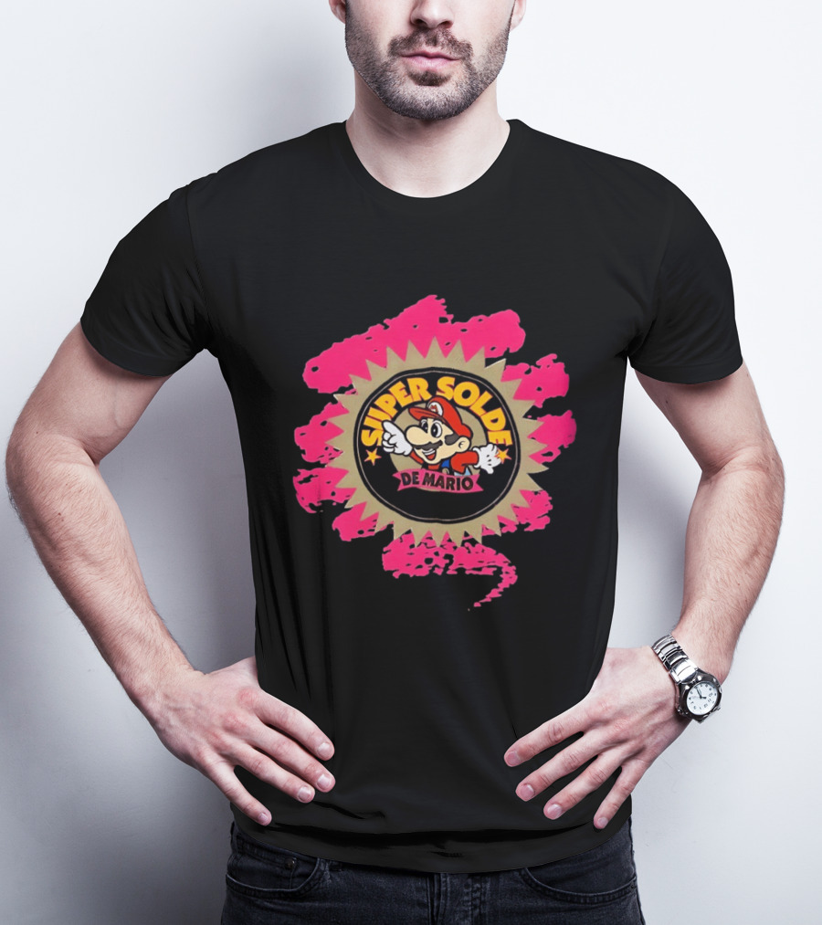 Super Solde De Mario Retro Emblem Burst T-Shirt