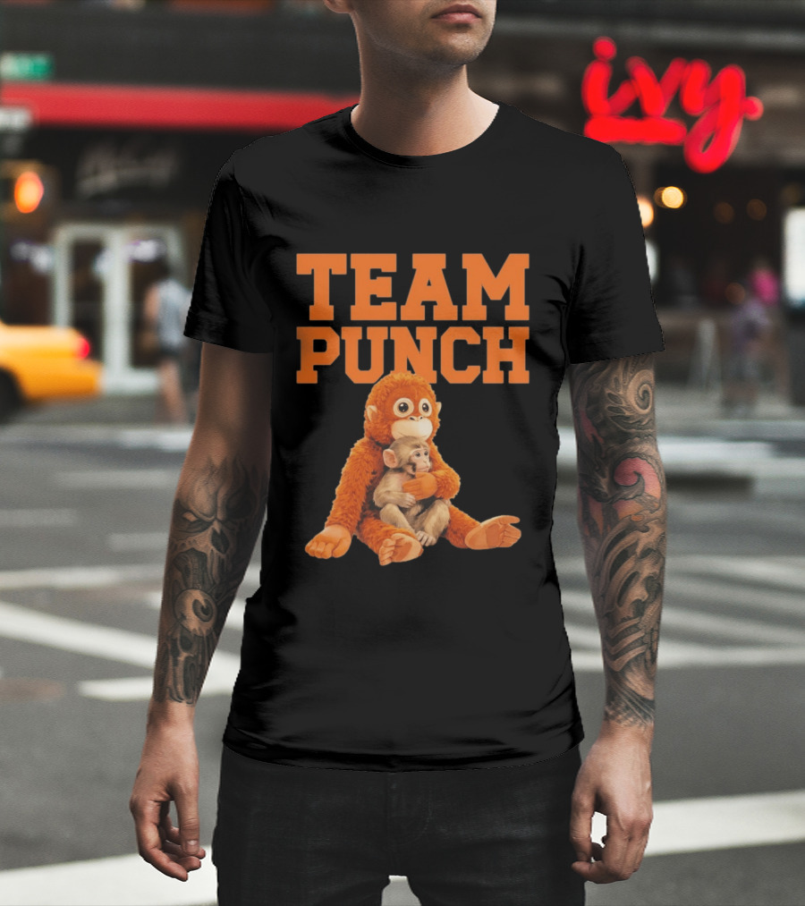 Team Punch Monkey Hugging Plush Toy T-Shirt