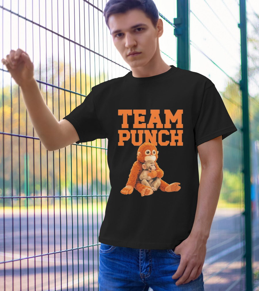 Team Punch Monkey Hugging Plush Toy T-Shirt