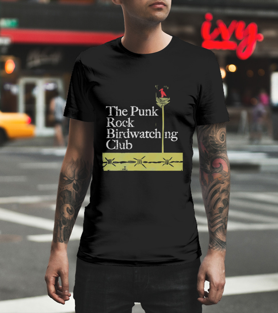 The Punk Rock Bird Ing Club Red Bird Perched On Column T-Shirt