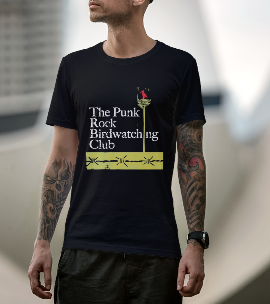 The Punk Rock Bird Ing Club Red Bird Perched On Column T-Shirt
