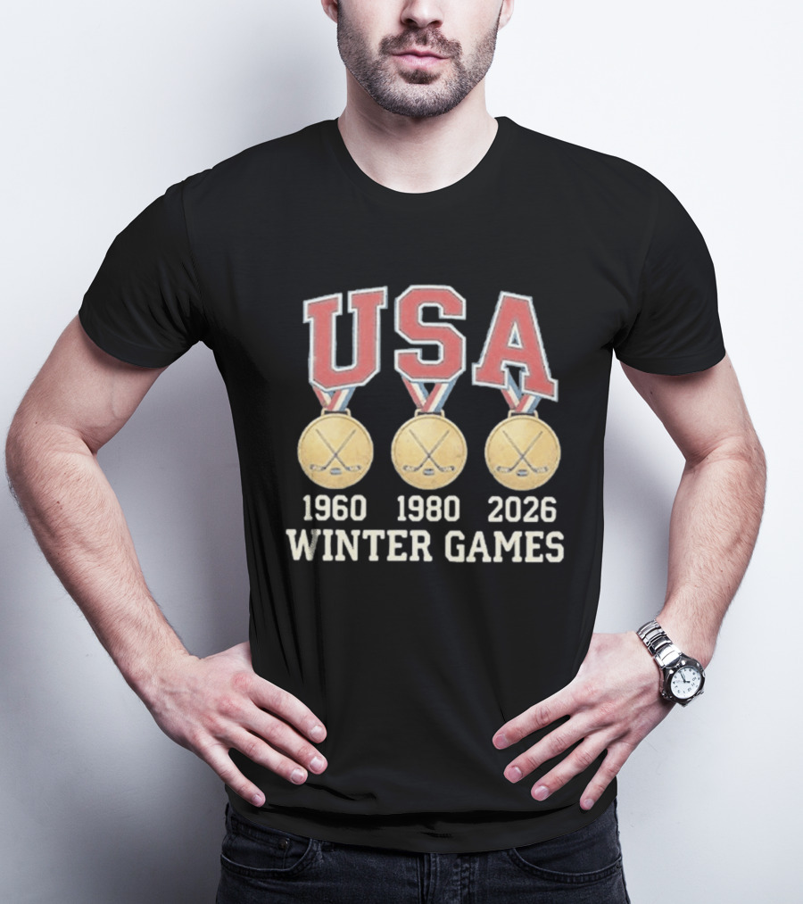 USA Hockey Winter Games Gold Medals 1960 1980 2026 T-Shirt