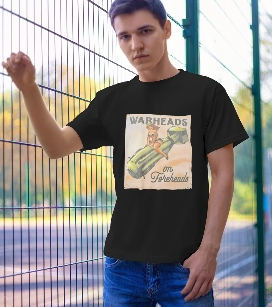 Warheads On Foreheads Retro Pin Up Style Bomb Art WWII Aesthetic T-Shirt