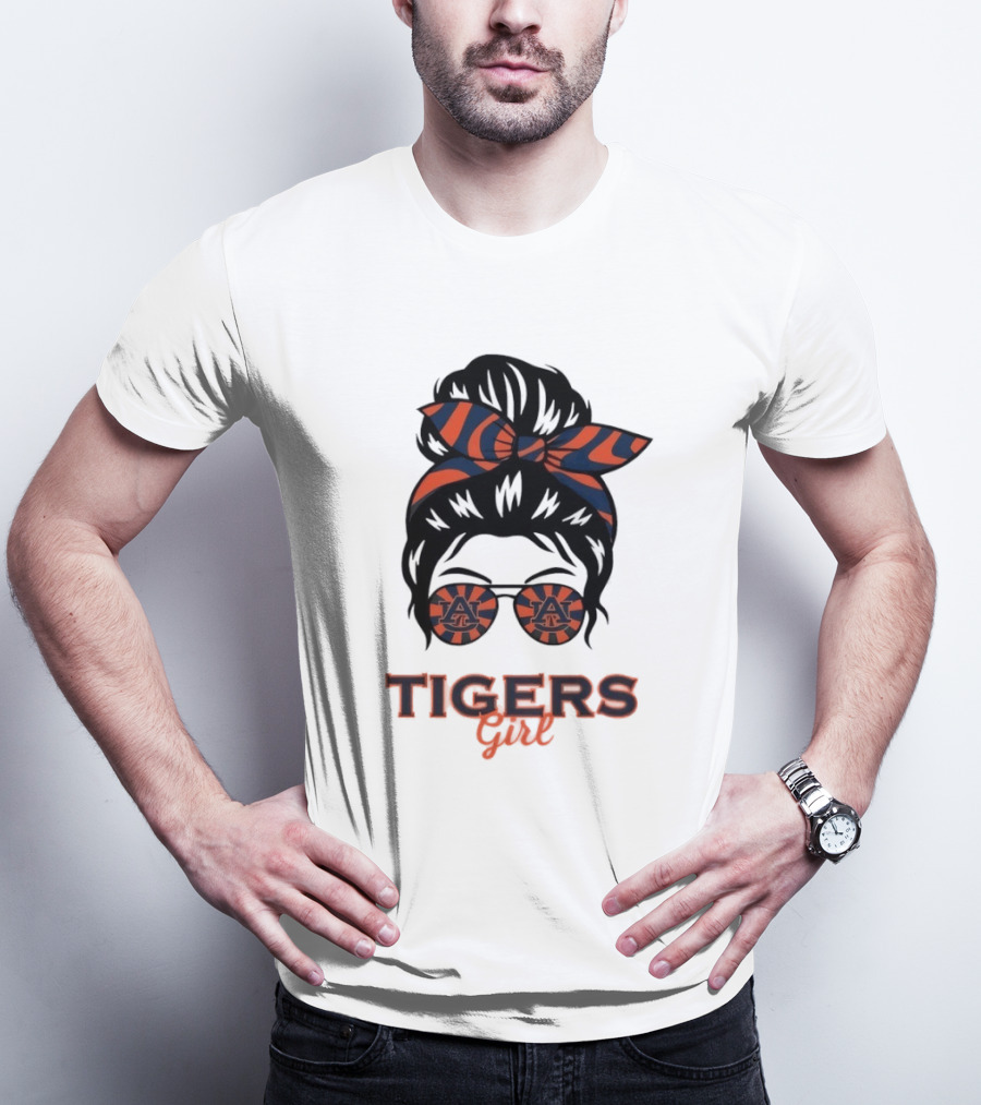 Auburn Tigers Girl Messy Bun Glasses Bow T-Shirt