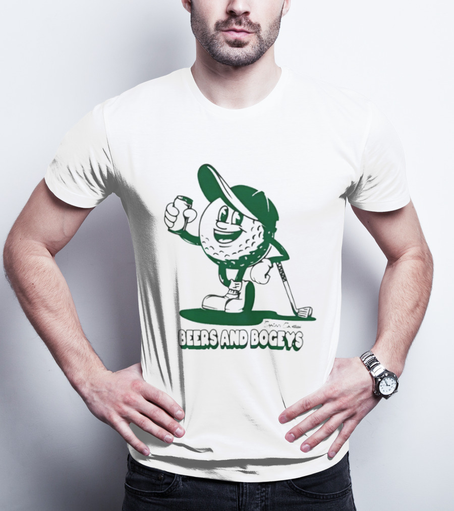Beers And Bogeys Golf Cartoon Character With Beer Can And Club T-Shirt
