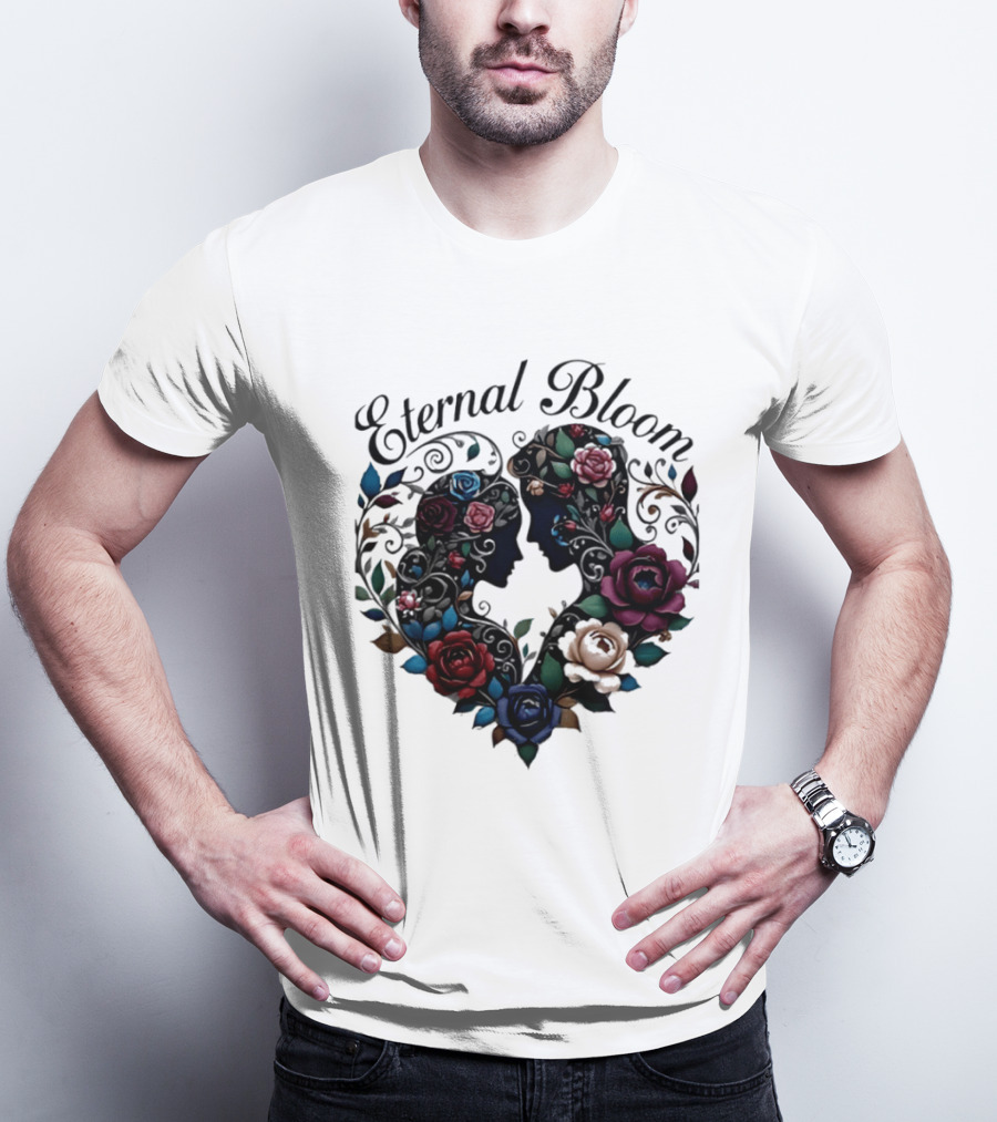 Eternal Bloom Floral Heart Silhouette Valentine Roses T-Shirt