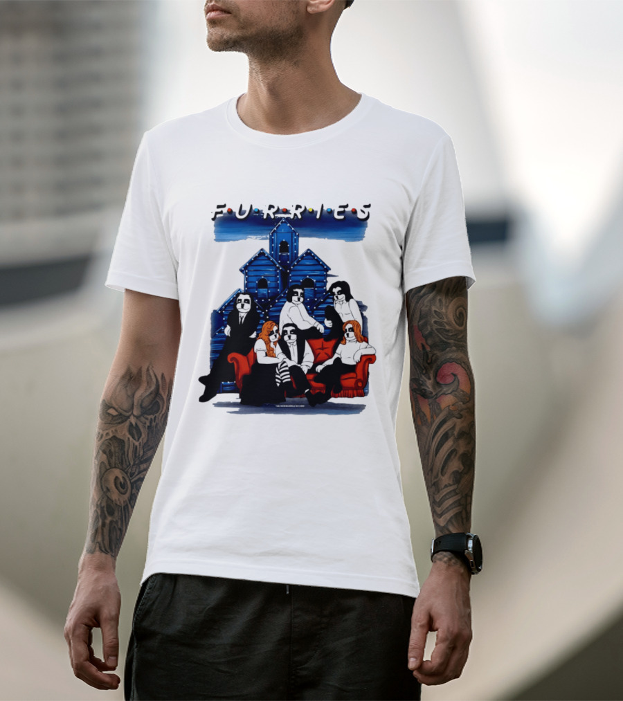 Furries Friends Group Sitting In Front Of Blue Houses T-Shirt