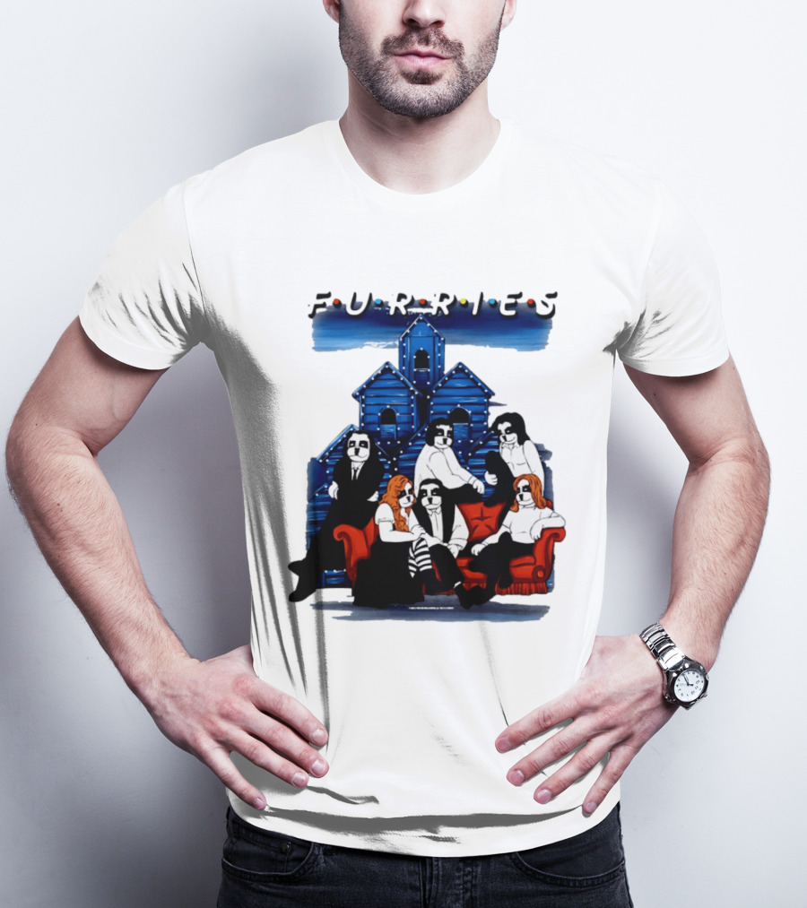 Furries Friends Group Sitting In Front Of Blue Houses T-Shirt