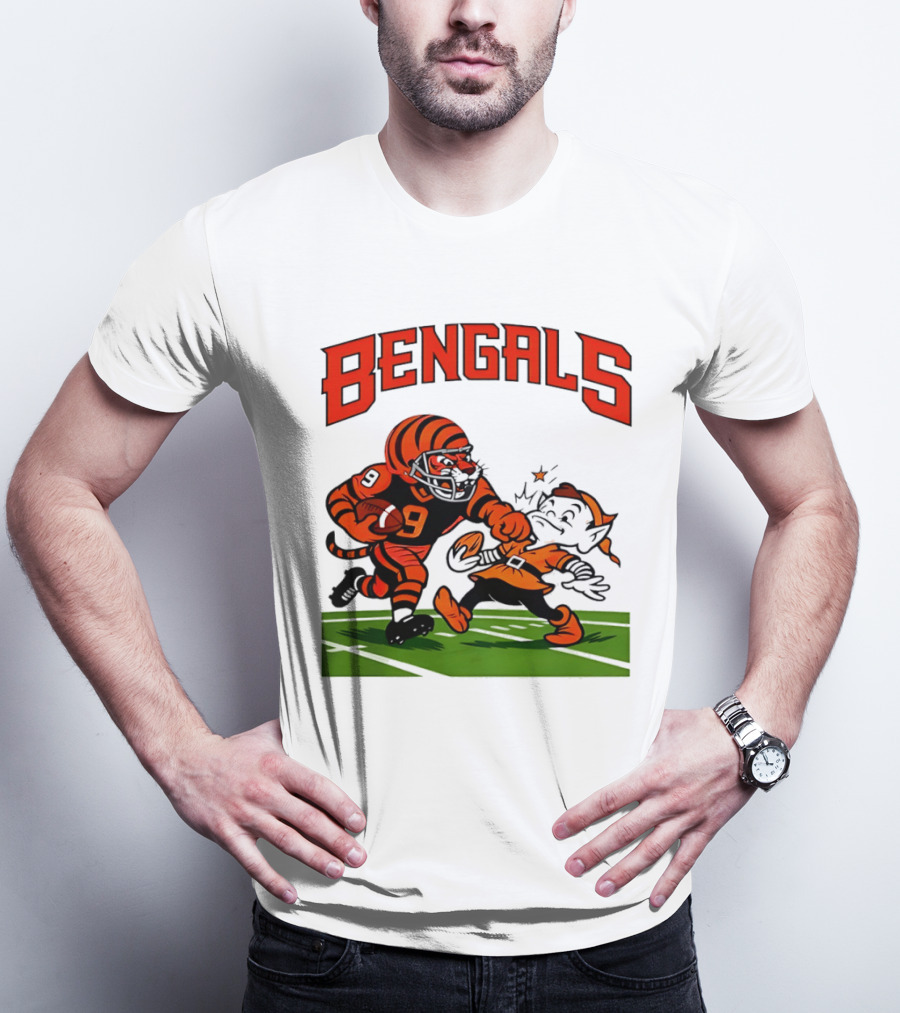Bengals Tiger Player Tackling Browns Elf Cleveland Rivalry T-Shirt