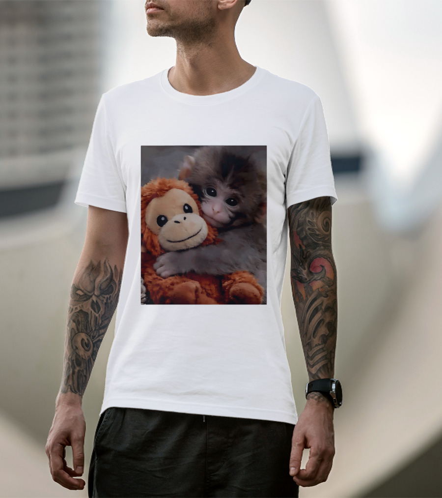 I Love Punch Monkey Hugging Stuffed Monkey T-Shirt