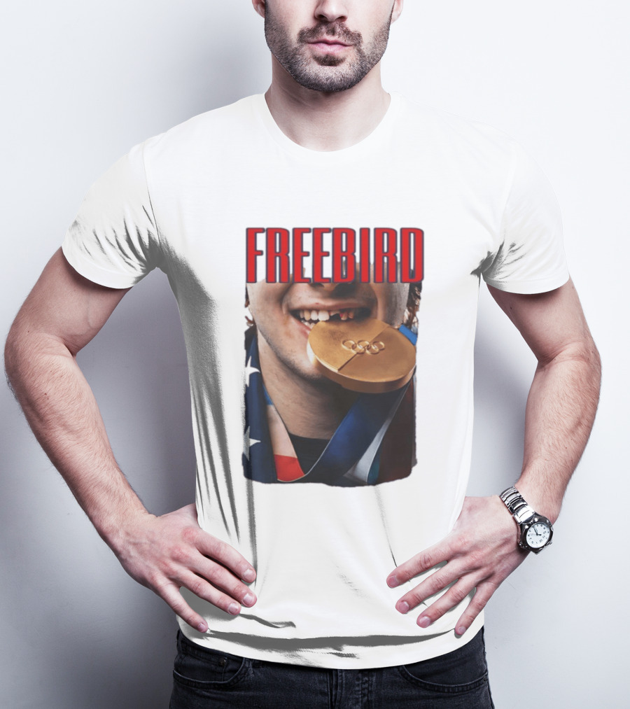 Jack Hughes Freebird Golden Smile Olympic Medal Bite T-Shirt