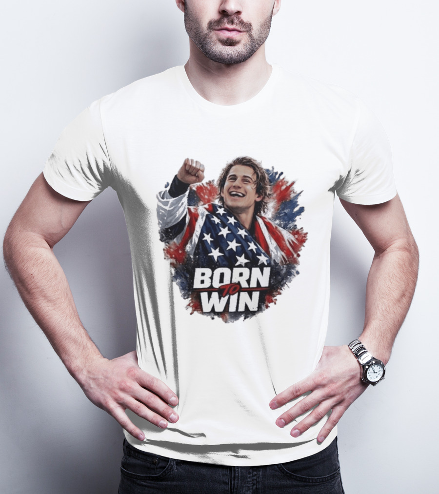 Born To Win Jack Hughes Team USA Hockey Victory T-Shirt