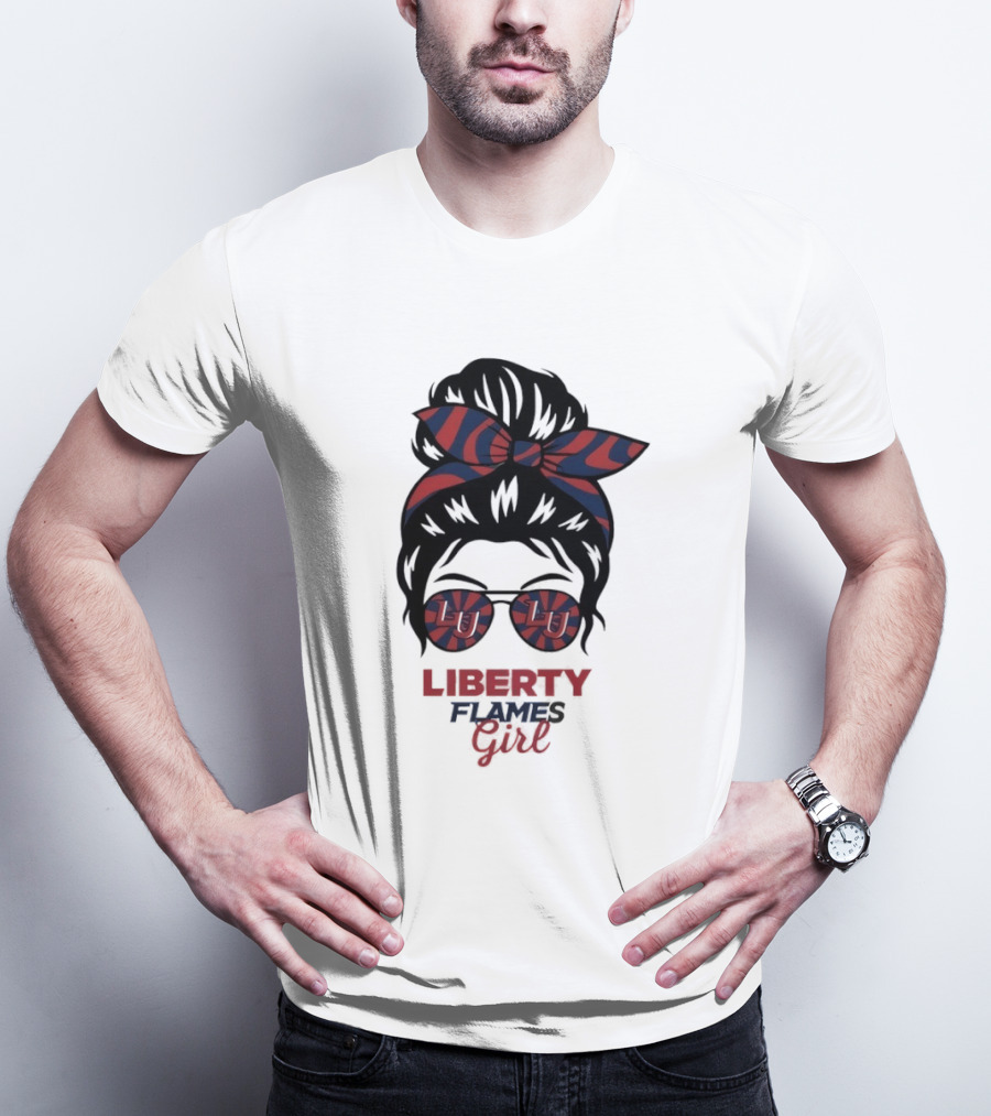 Liberty Flames LU Messy Bun Glasses Bow T-Shirt