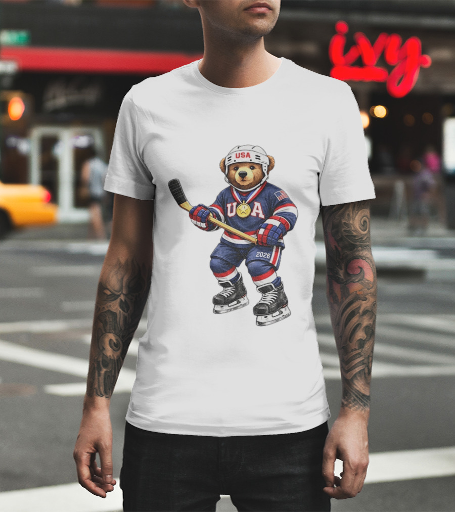 USA Bear Hockey Gold Medal 2026 Olympic Winter Sports Milano Cortina T-Shirt