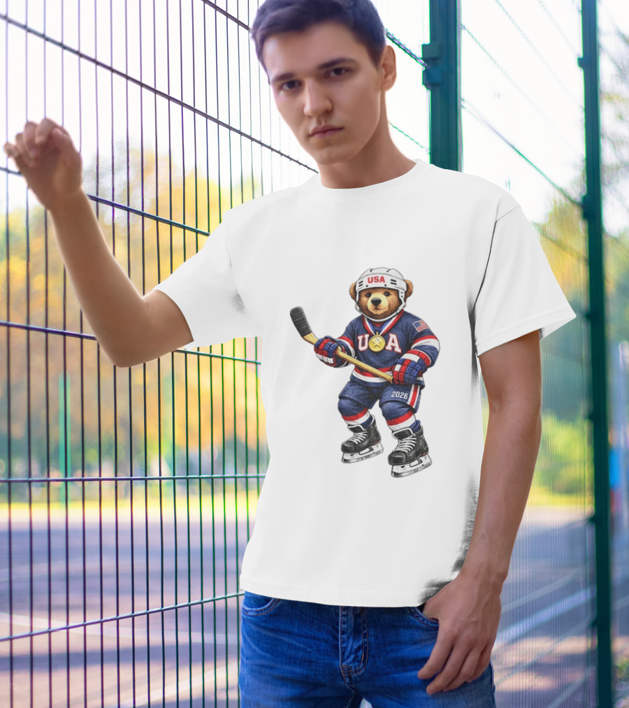 USA Bear Hockey Gold Medal 2026 Olympic Winter Sports Milano Cortina T-Shirt