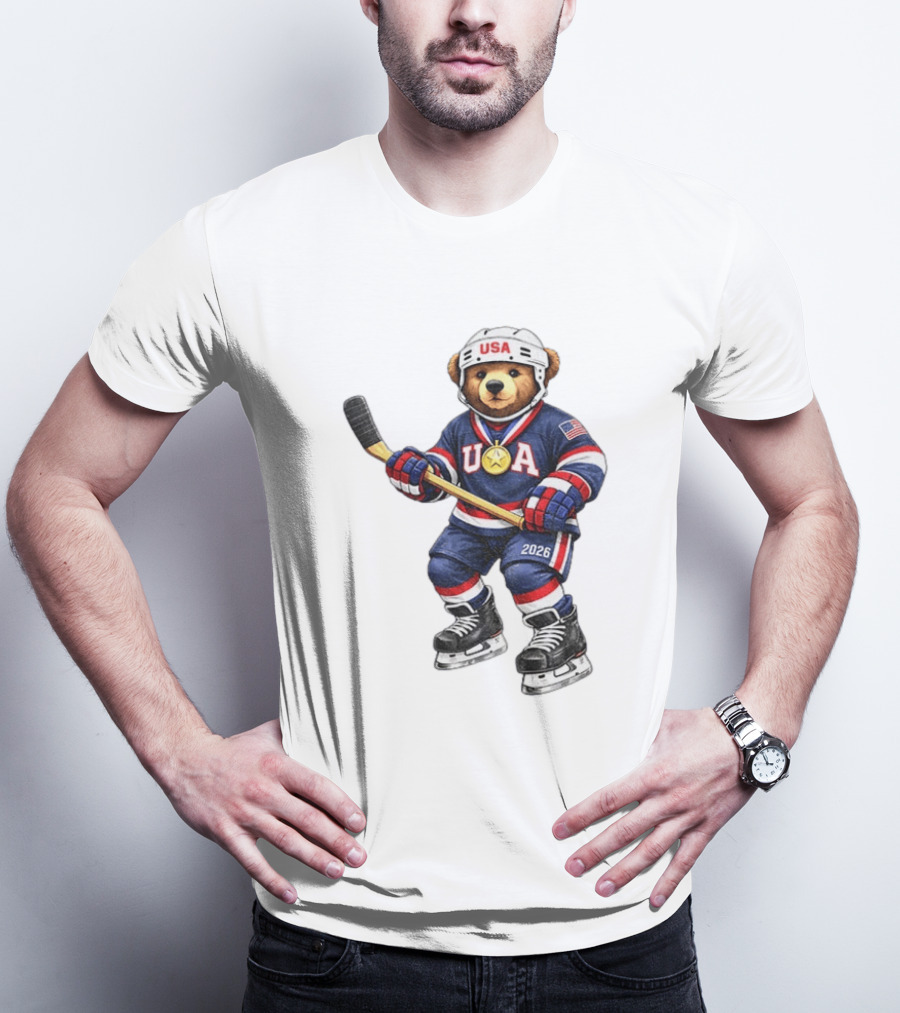 USA Bear Hockey Gold Medal 2026 Olympic Winter Sports Milano Cortina T-Shirt