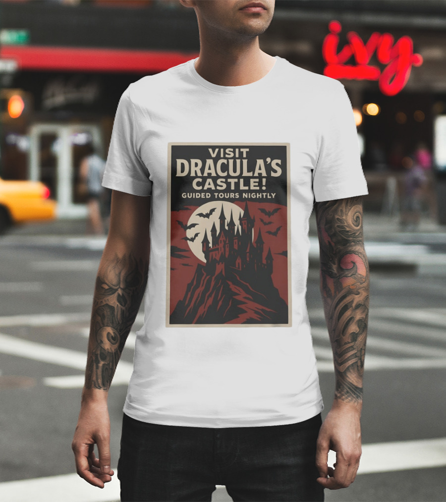 Visit Dracula's Castle Guided Tours Nightly Bats Moon Gothic Twilight T-Shirt